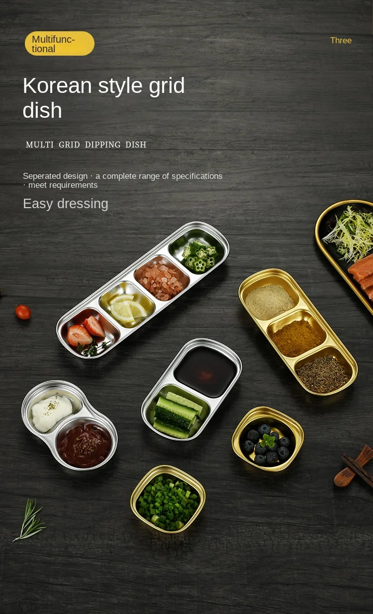 Chenfan Custom Korean Golden Dipping Dish Stainless Steel Hot Pot Sauce Dish Barbecue Two Three ...