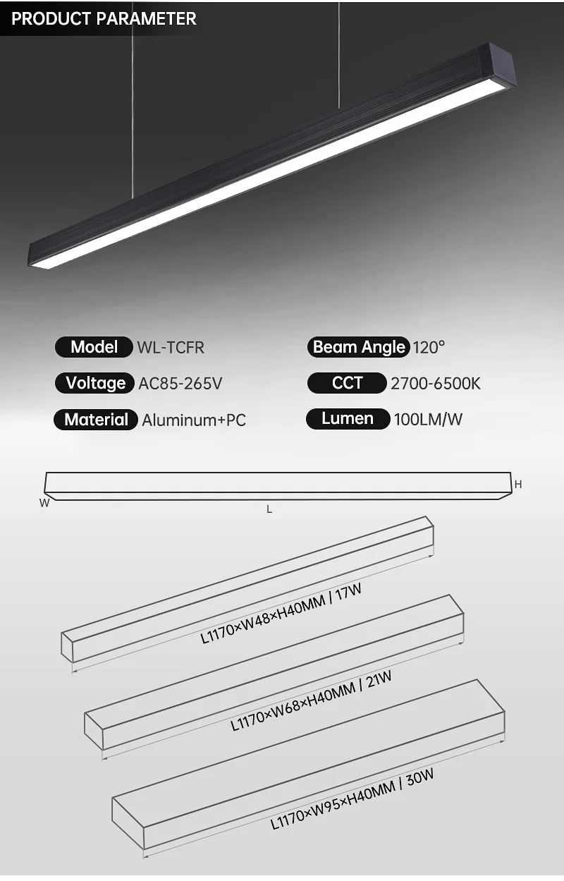Office Use 5000k Modern Liner Lamp Pendant Surface Mounted Led Hanging ...