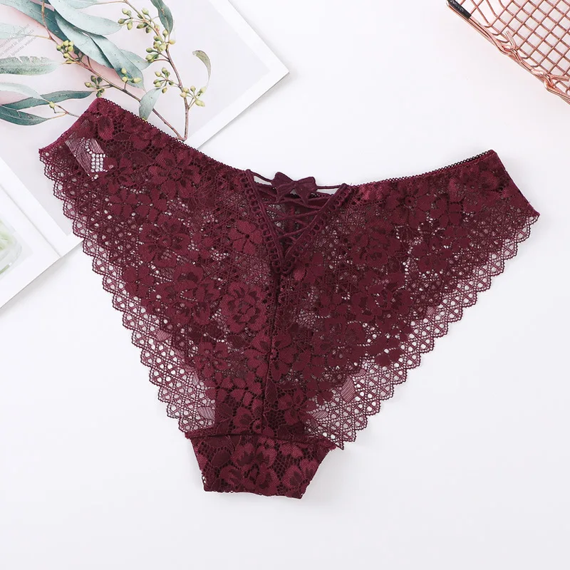 High Cut Lace Panties Seamless Underwear Solid Female Underwear Mid ...