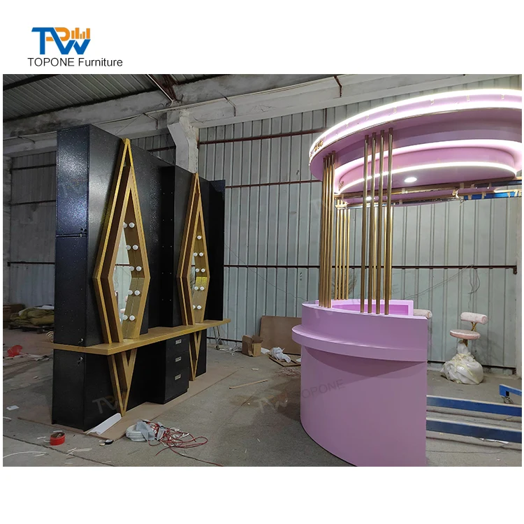 Pink Curved Reception Desk - Modern Beauty Salon Furniture