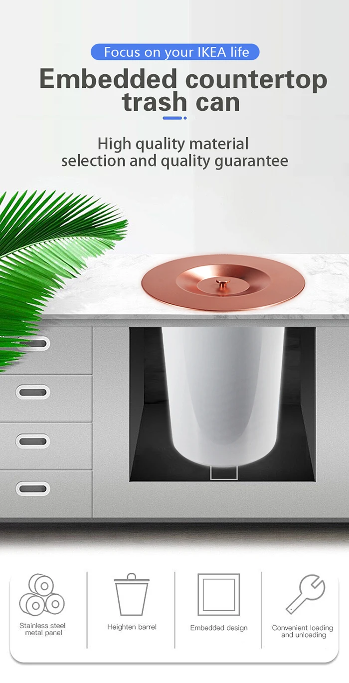 Customization Kitchen Cabinet Waste Bin Rose Gold Countertop Dustbin ...
