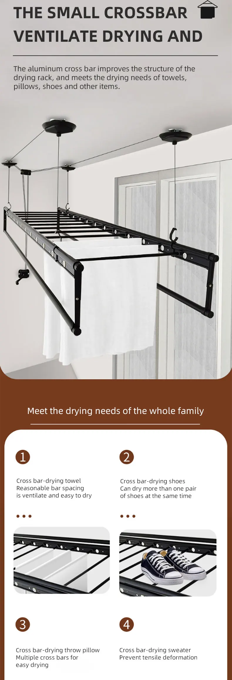Manual Lifting Balcony Clothes Rack Hangers Retractable Ceiling Mounted ...