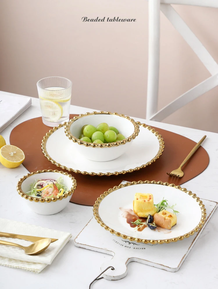 Porcelain Gold Rimmed Dinner Sets Wedding Tableware Ceramic Charger ...