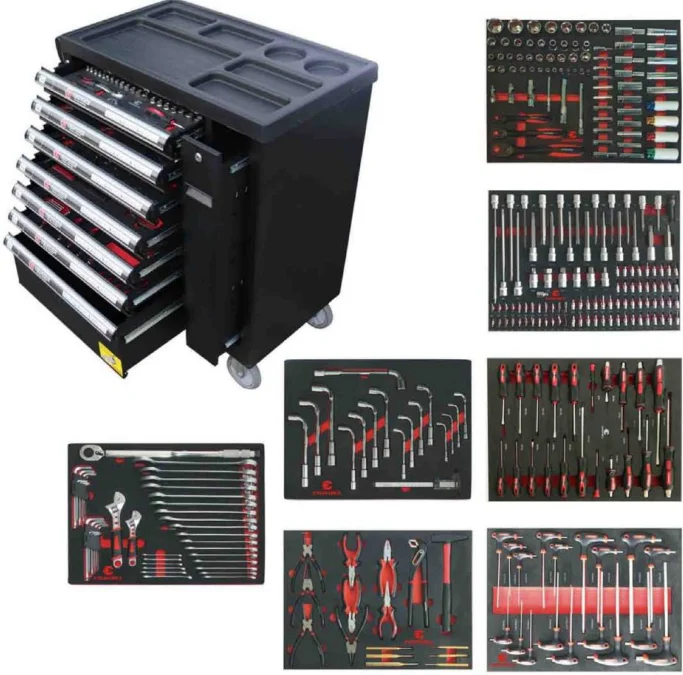 4-drawer Rolling Cabinet Tool Box Chest in Gloss Black Green