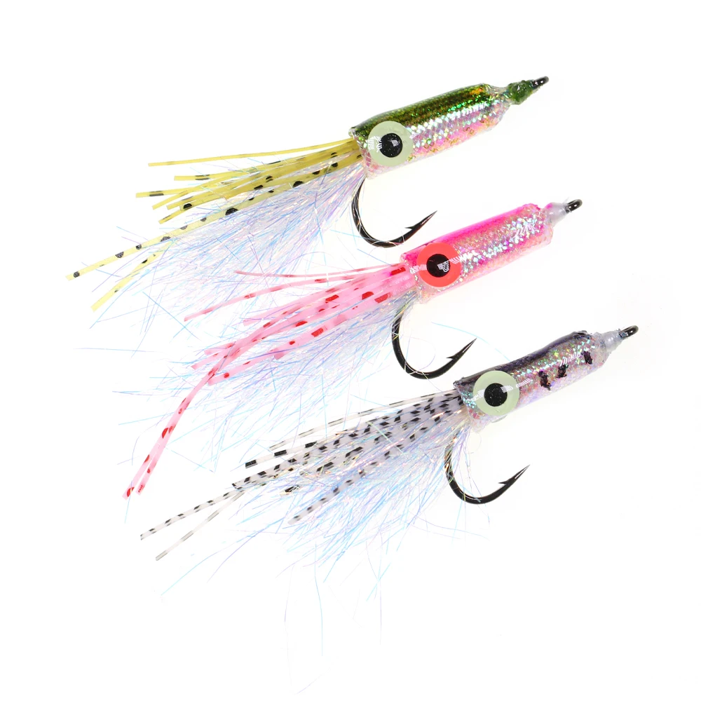 3D Luminous Eyes Small Squid Fly Artificial Rubber Legs Flash Tinsel ...