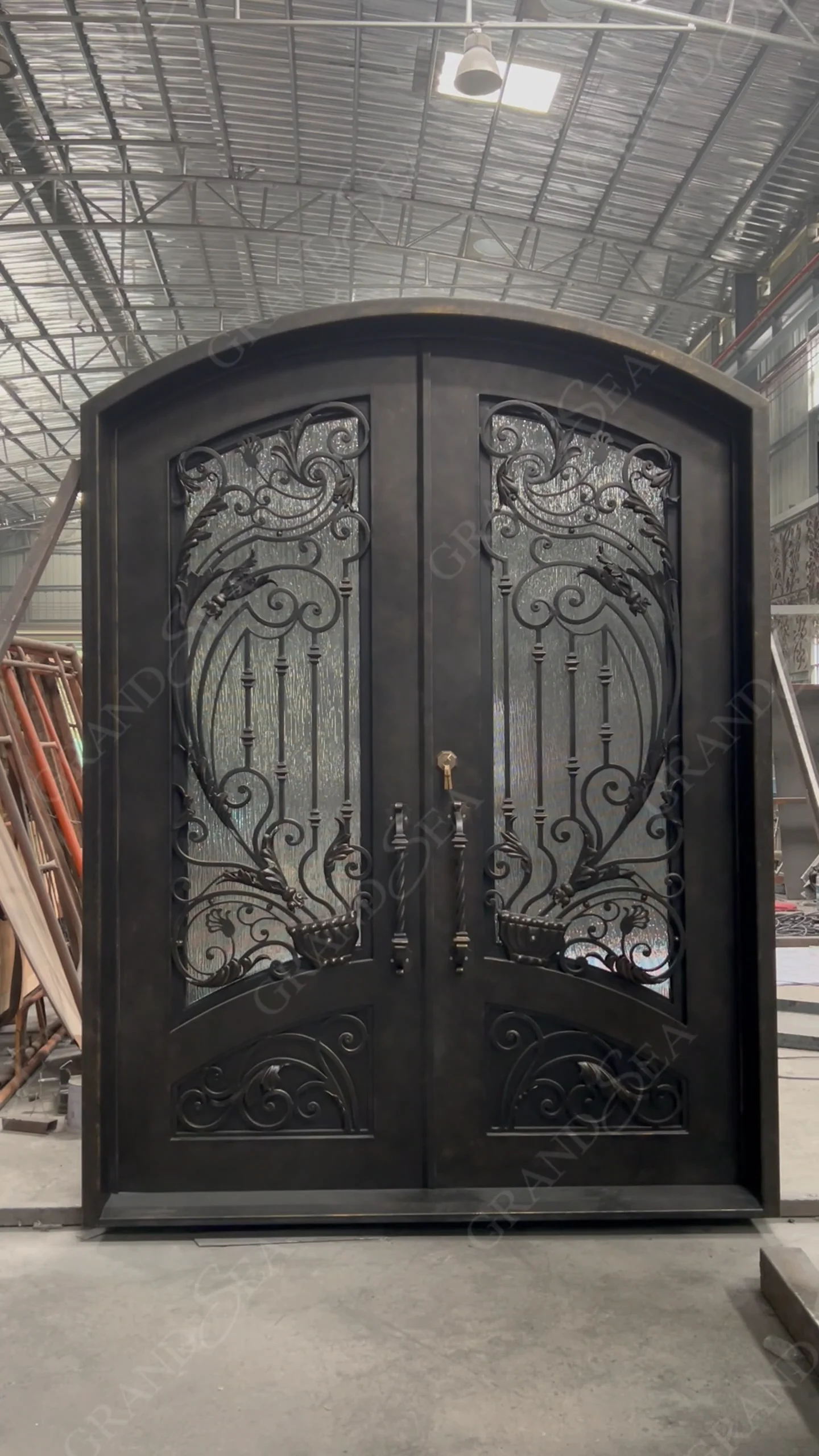 Custom Rain Glass Double Entry Wrought Entrance Australia Steel Iron ...
