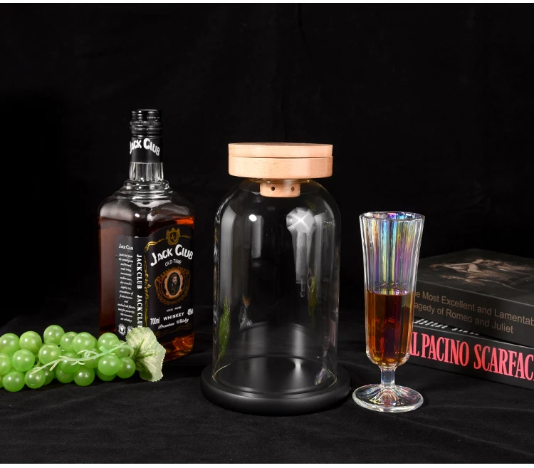 Glass Display Dome Cloche For Smoking Drinks With Wooden Base Smoked ...