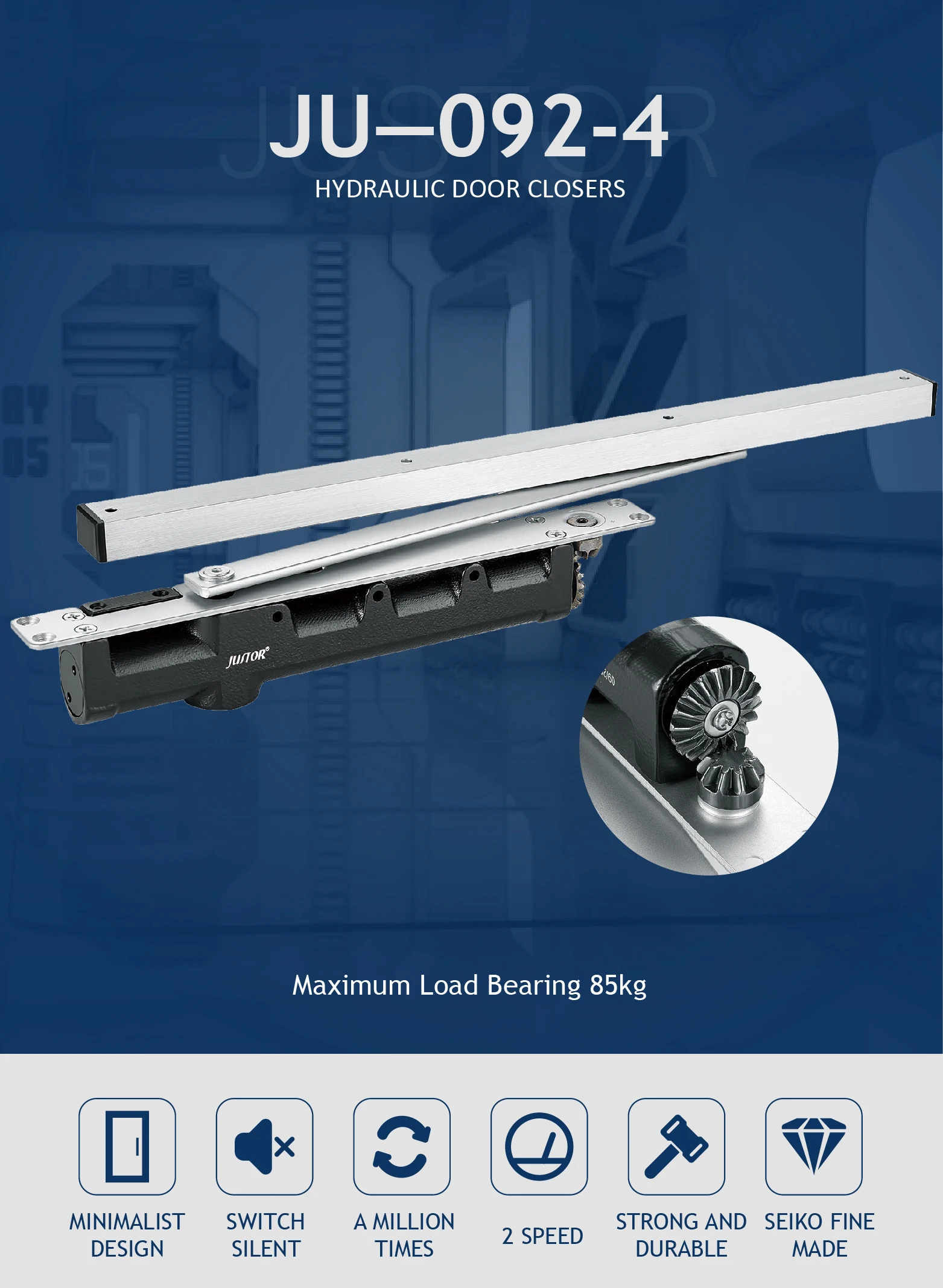 JUSTOR Heavy Duty Automatic Hydraulic Door Closer - 40-100 KG