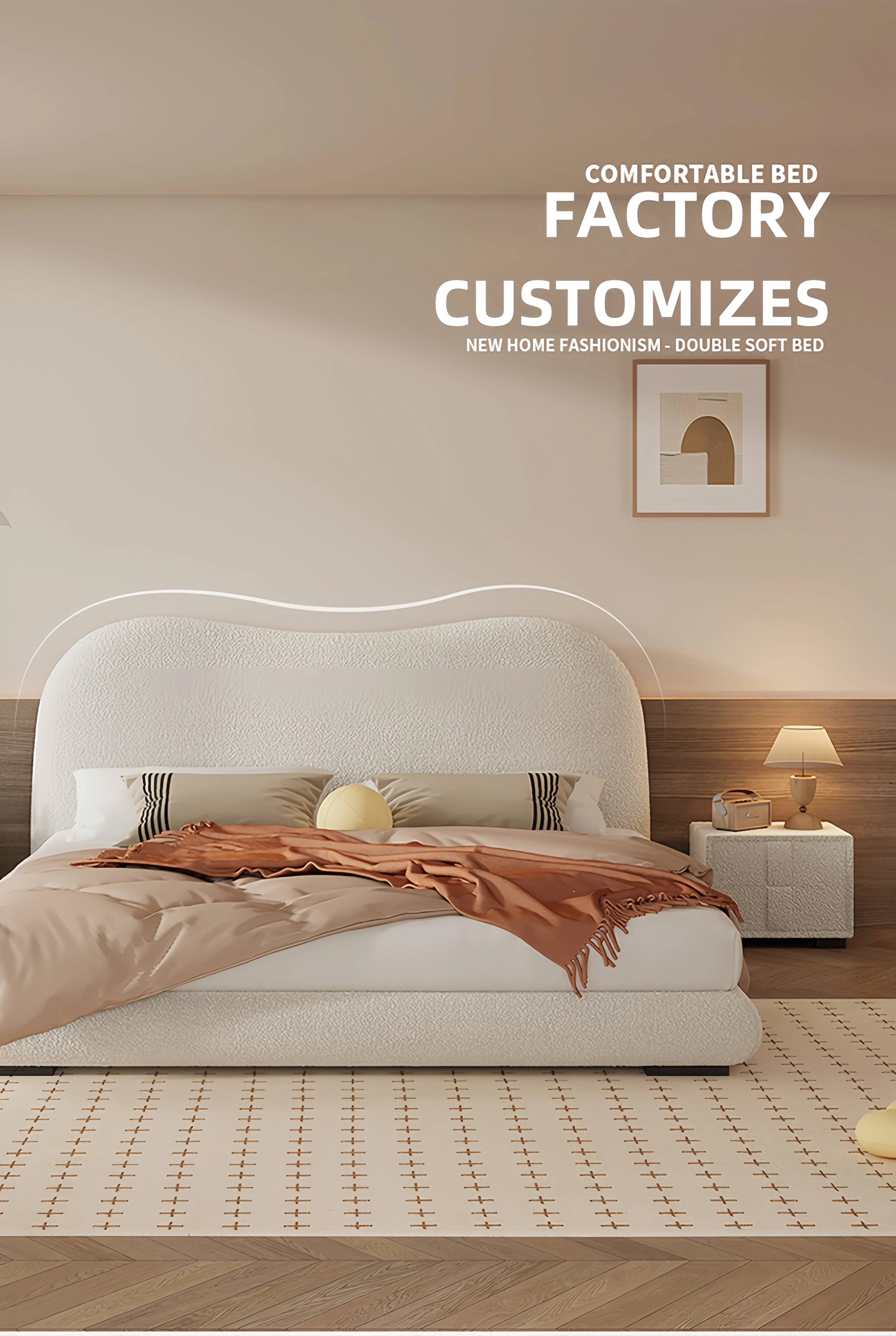 Modern Italian Double Size Upholstered Bed Frame Solid Wood king Size ...