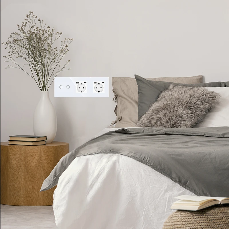 Electric Power Wall Socket Double/ Triple 2/3 Pole Glass Panel Outlets ...