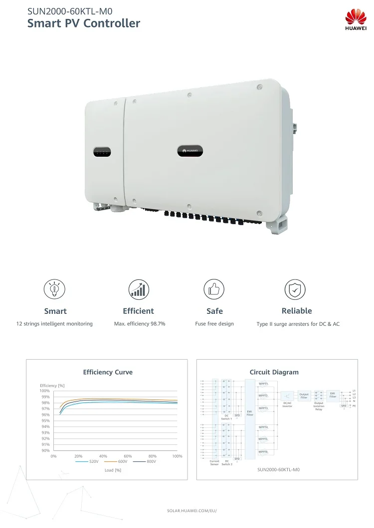 Huawei Smart String Inverter Three Phase 60kw Sun2000-60-ktl-m0 On Grid ...