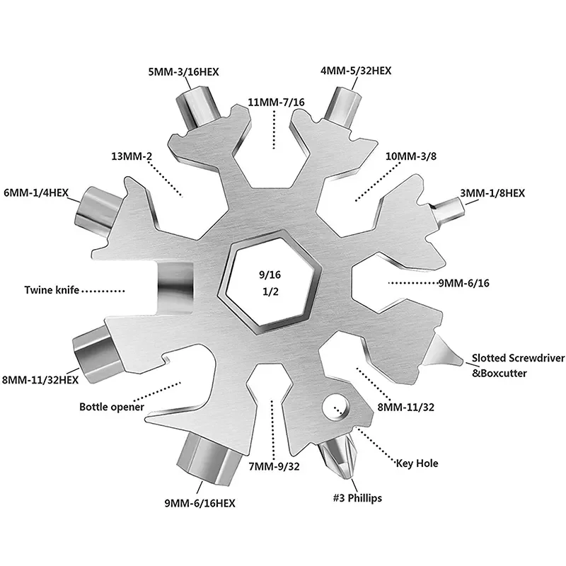 18 in 1 Snowflake Snow Wrench Tool Spanner Hex Wrench Snow Flake Tool ...