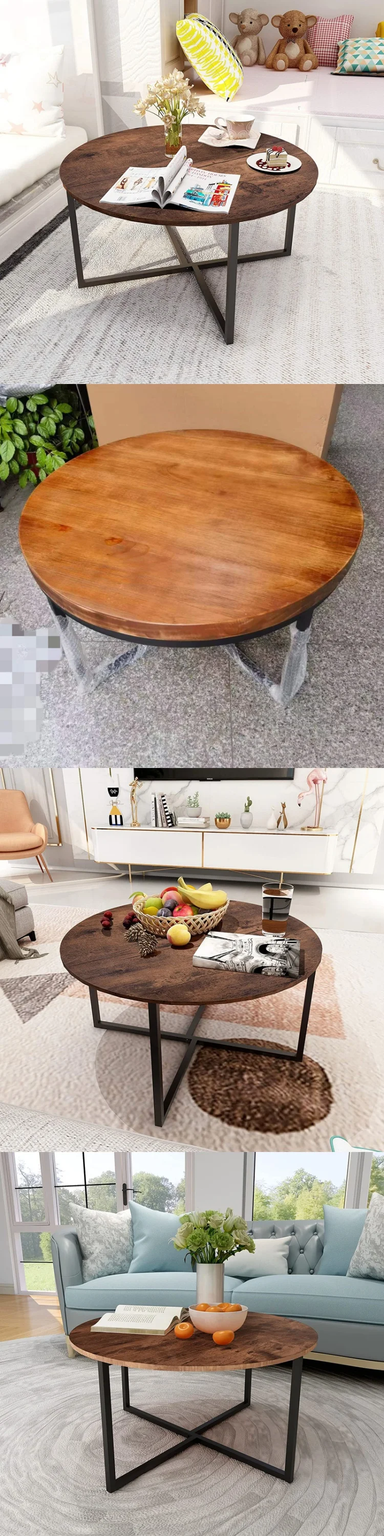 Vintage Coffee Table Black Metal Frame Wooden Table Top Corporate ...