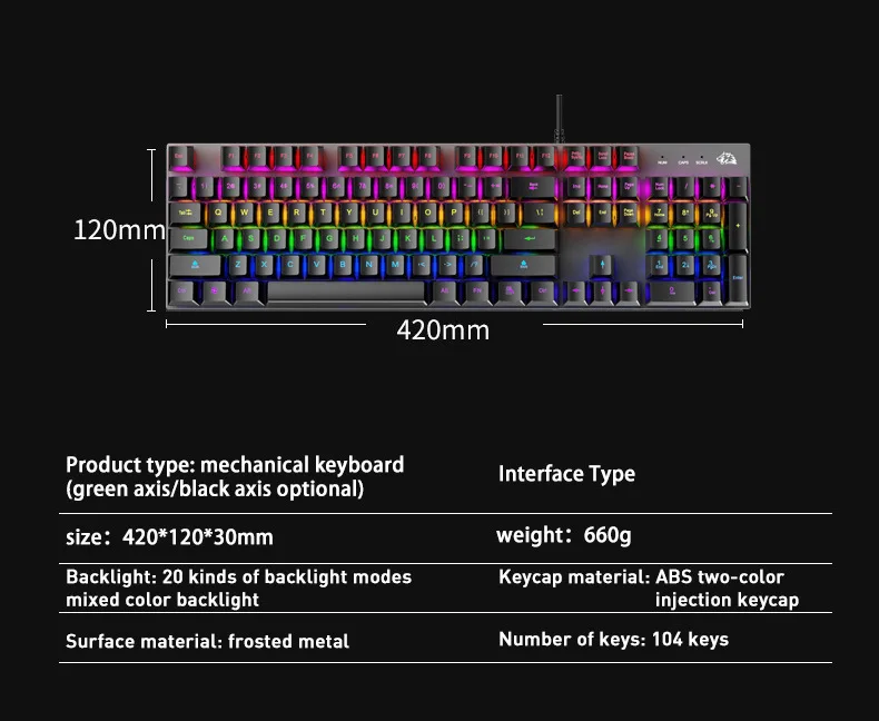 Free Wolf K1 Mechanical Keyboard - 104-Key Gaming Keyboard