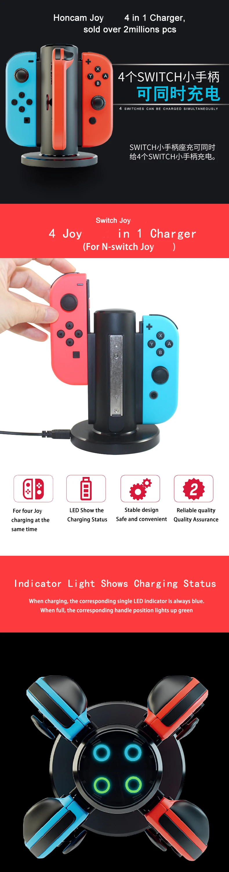 Honcam N-switch Multi Charger Stand For Nintendo Switch Joy-con - Buy ...