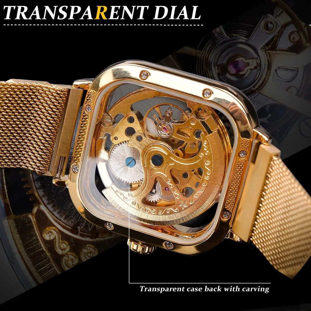 Luxury Gold Stainless Steel Skeleton Automatic Watches