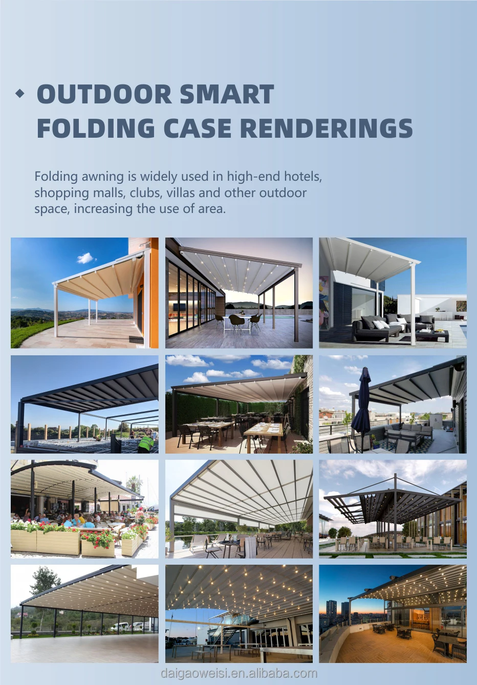 Outdoor Customized Sizes Modern Motorized Awning With Led Light PVC ...