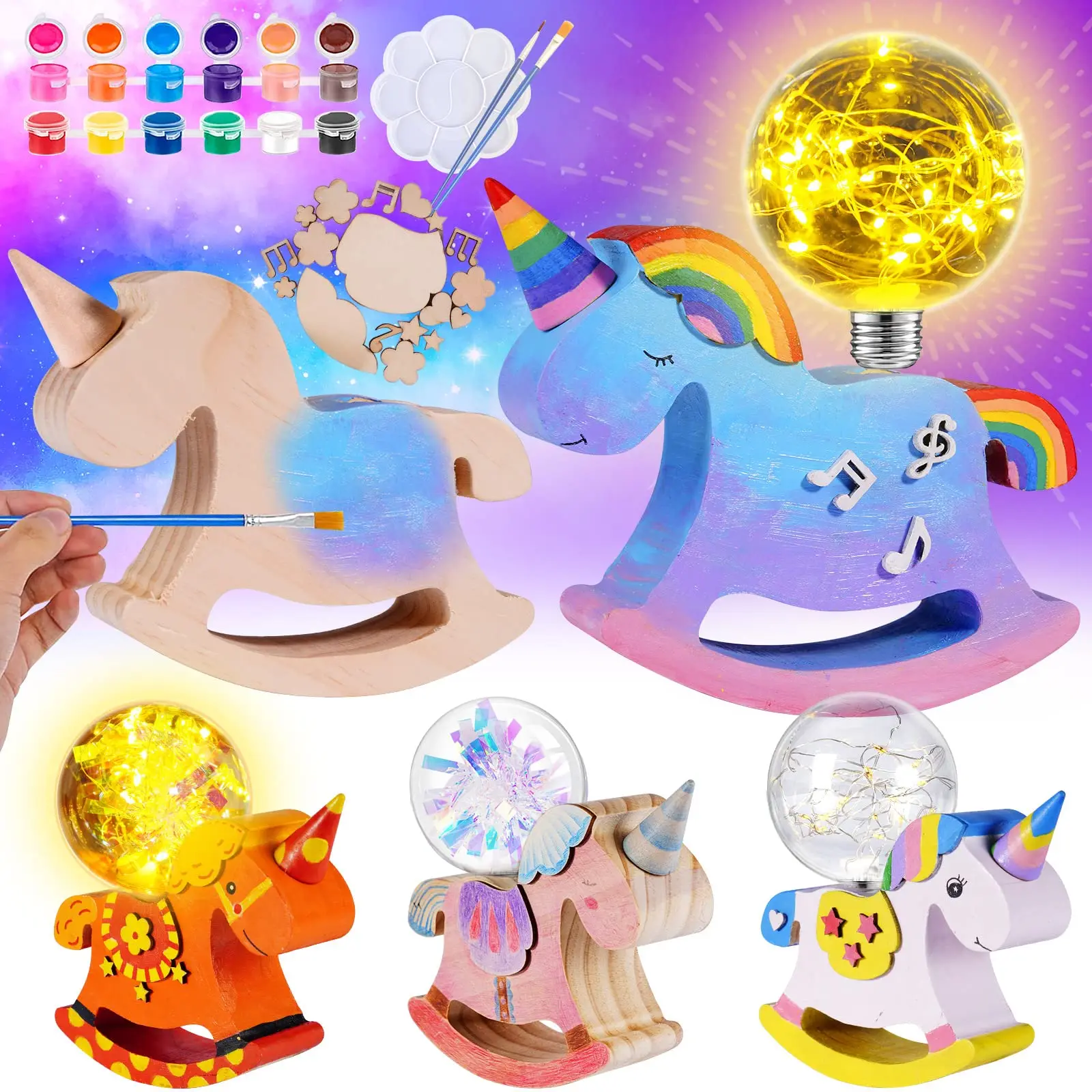 New Design Wooden Unicorn Lamp DIY Painting Night Light Craft Kit For ...