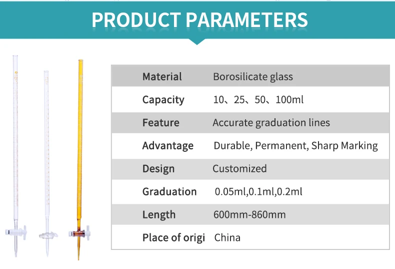 Standard Clear Glass Burette 5ml-100ml for Titration, Acid and Alkali ...
