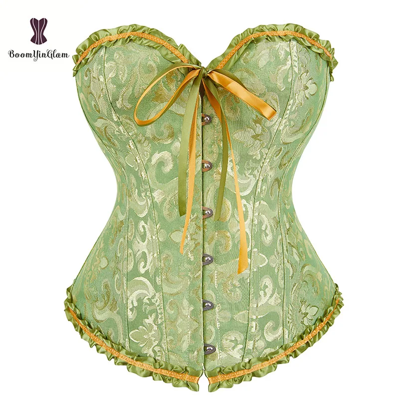 Victorian Gothic Floral Overbust Corset Elegant Waist Bustier Top Lace ...