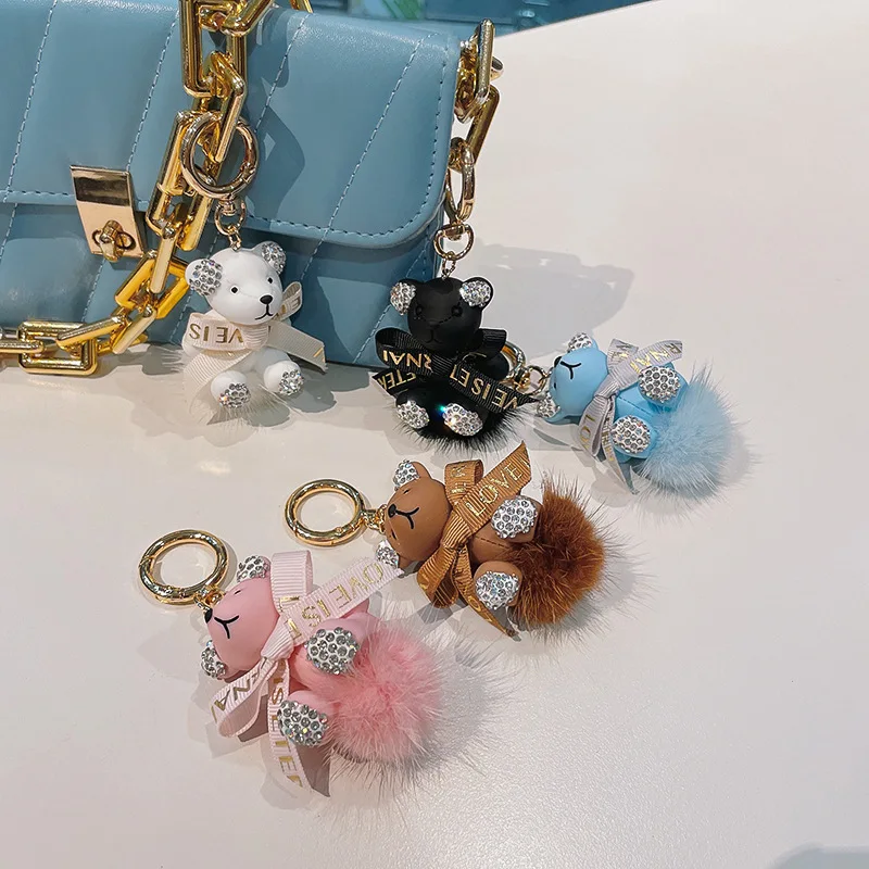 Cute Teddy Bear Keychain Bling Gift Kawaii Backpack Charms Couple ...