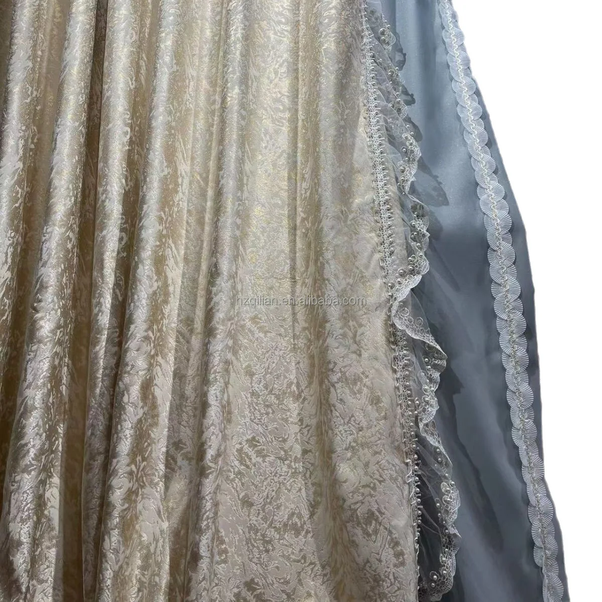 Luxury Curtains Jacquard Drapes 3D Gold Leaf High Precision Curtains ...
