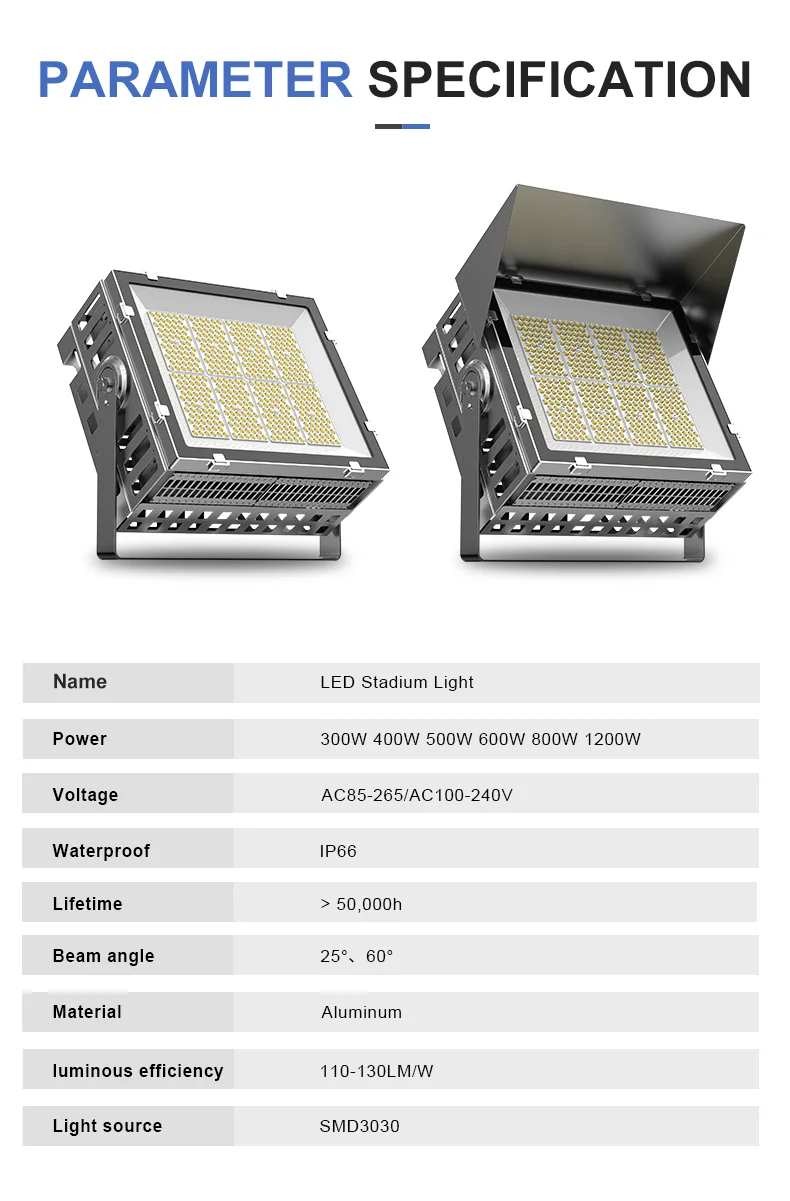 IP65 IP66 Waterproof High Mast LED Flood Light Sport Stadium Field 300w-1200w Aluminum Body ...