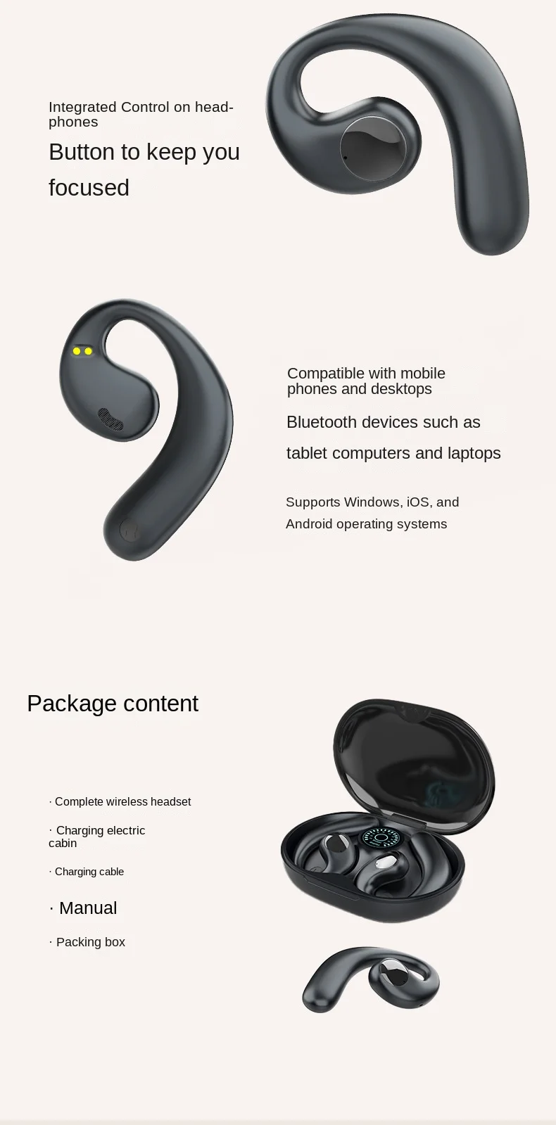 New Arrival S26 Air Conduction Headphone Wireless Bt Earphones Ear-hook ...