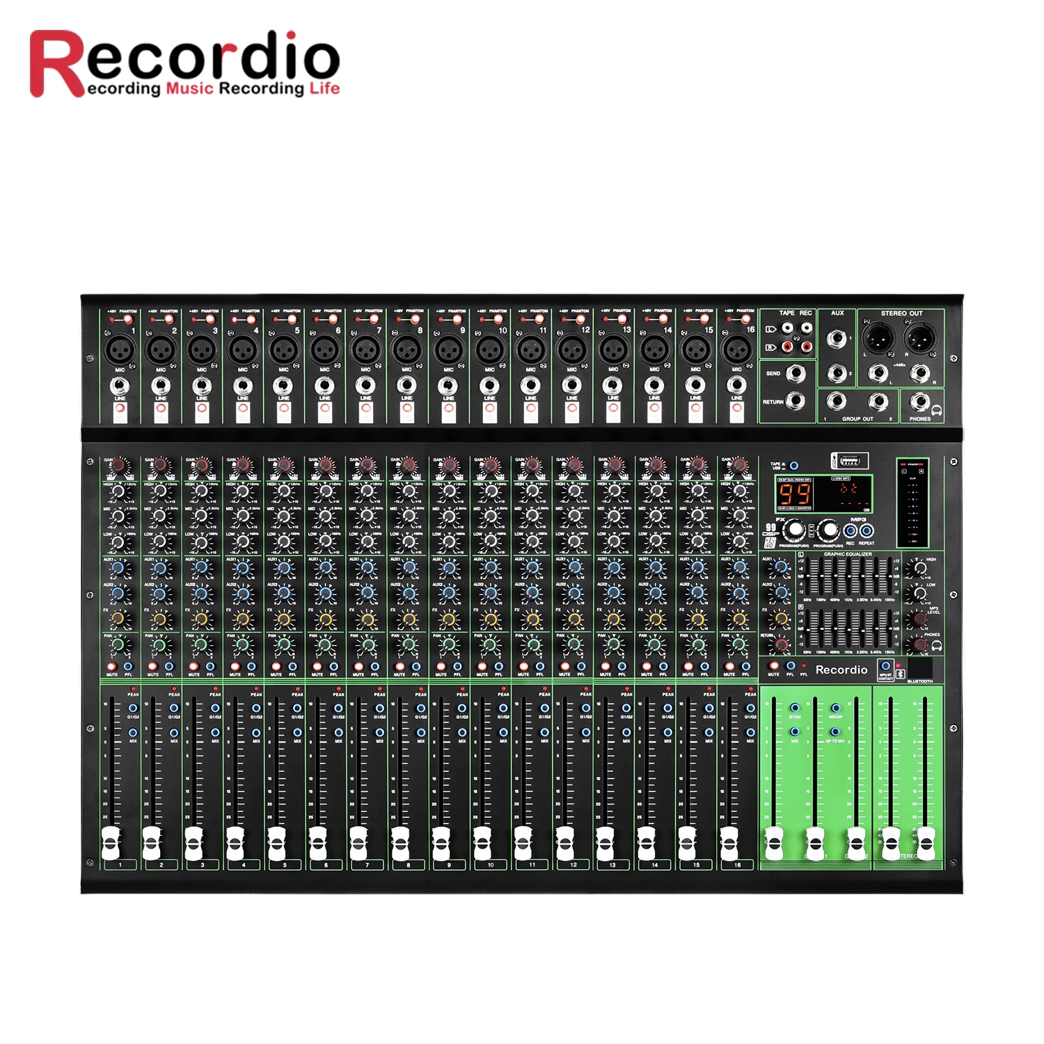 Gax-pk16 New Pk Series Mixer With 99dsp Dual 7-segment Equalizer Usb Bt ...
