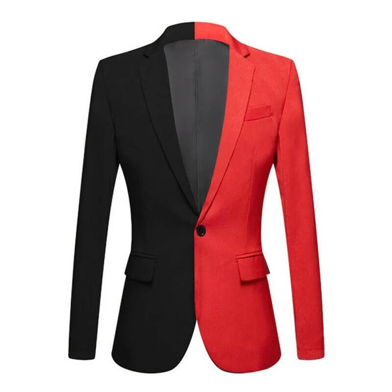 Men Two Tone Splice Jacket Suit Blazer Coat Dance Show Long Sleeve ...