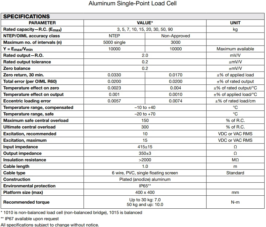 Tedea Huntleigh 1010 50kg Single Point Load Cell Can Be Installed ...