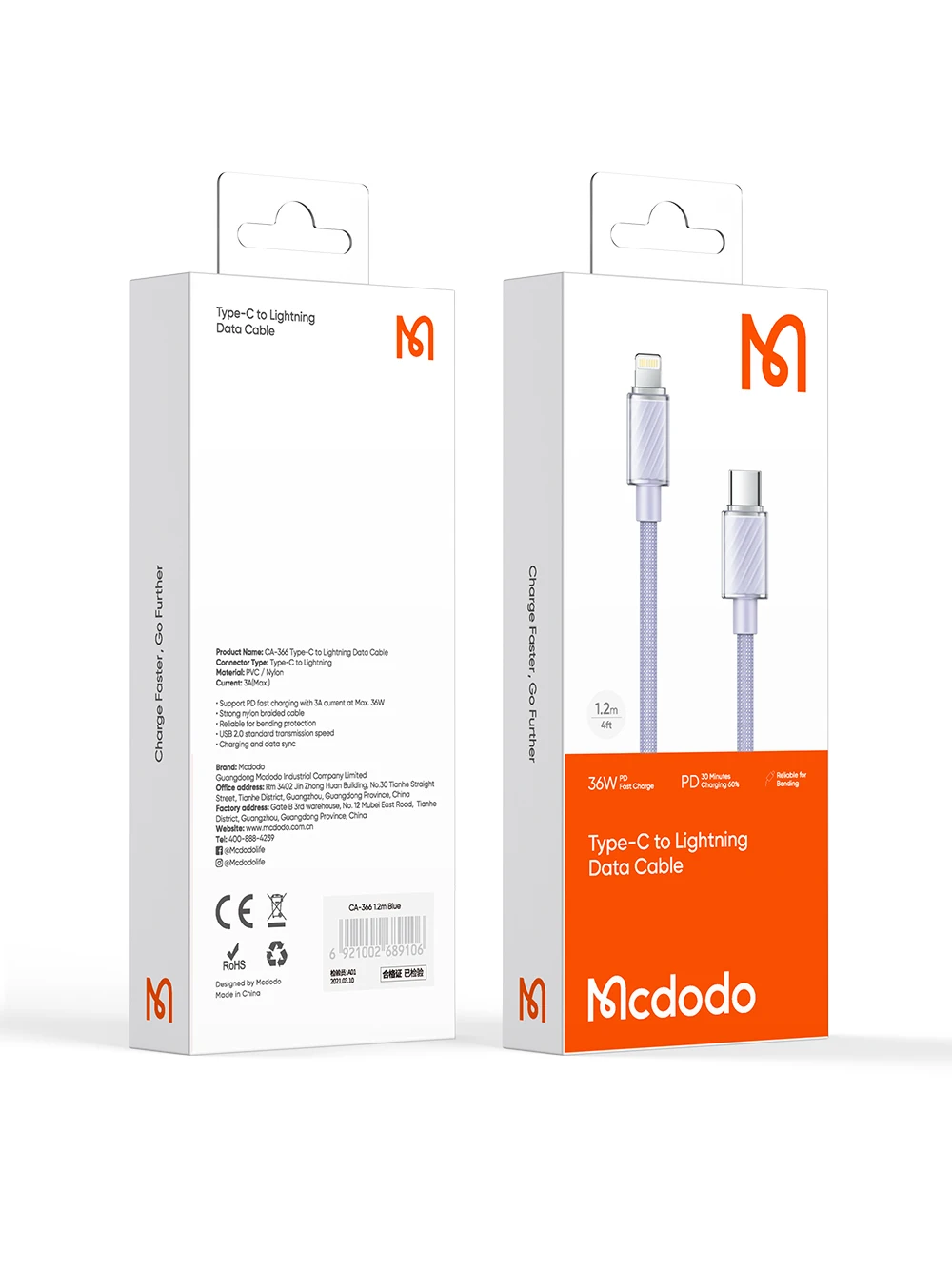 Mcdodo 20w Pd Fast Charging Cable Transparent Colorful 36w Type C To ...