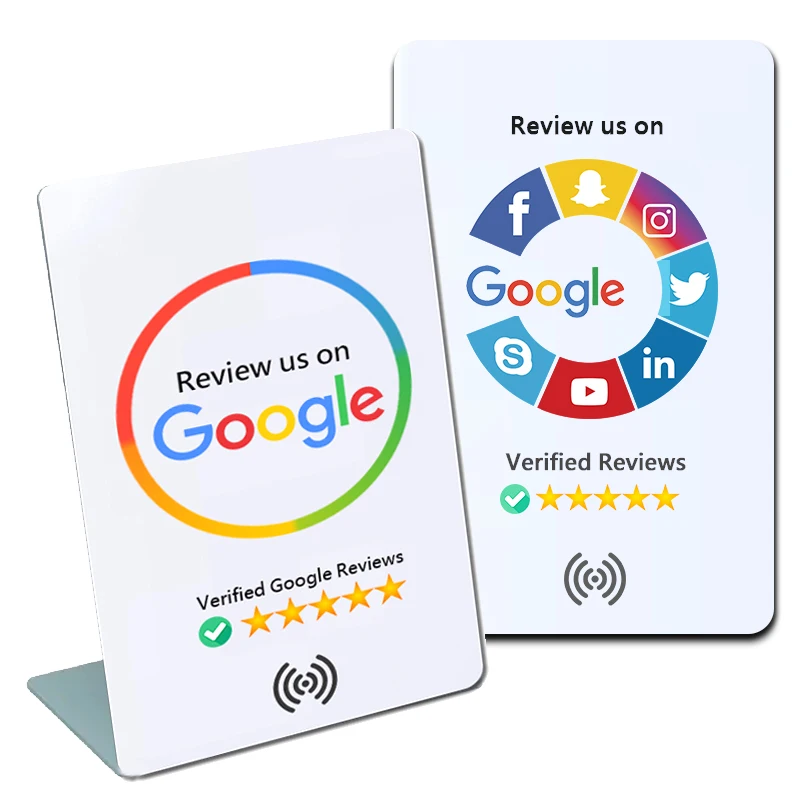 Custom programmable Social Media nfc tag google review stand german ...