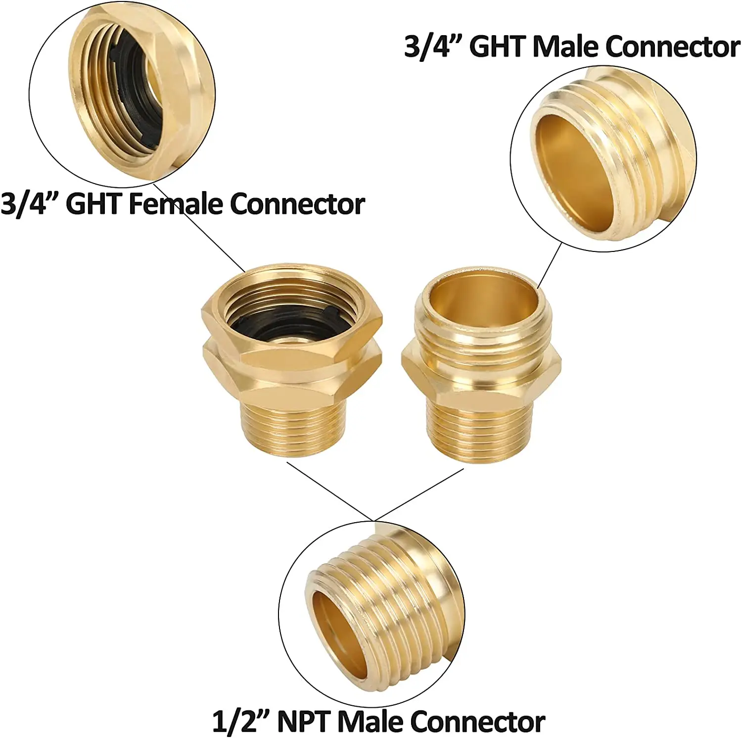 Garden Hose Threaded Adapter Brass Quick Connector Female Male ...