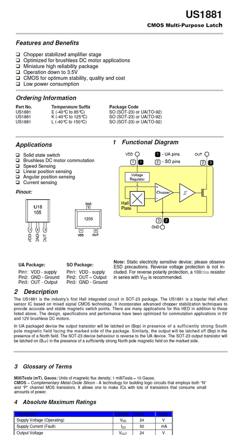 3144/3503/41F/44E/49E/OH137/U18 Magnetic Sensor Hall Effect Switch