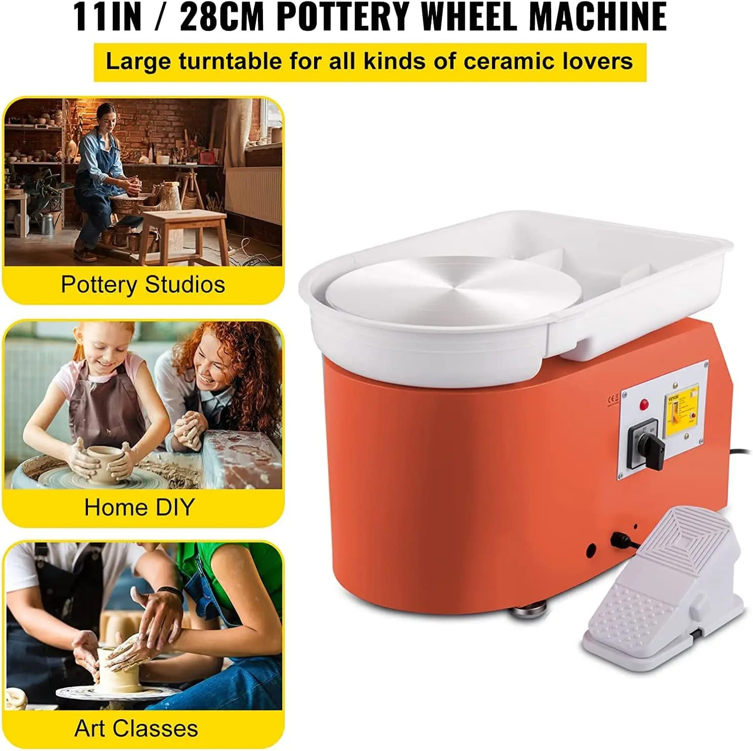 with Foot Pedal 350W Table Top Pottery Wheel Machine 25CM 9.8" Electric ...