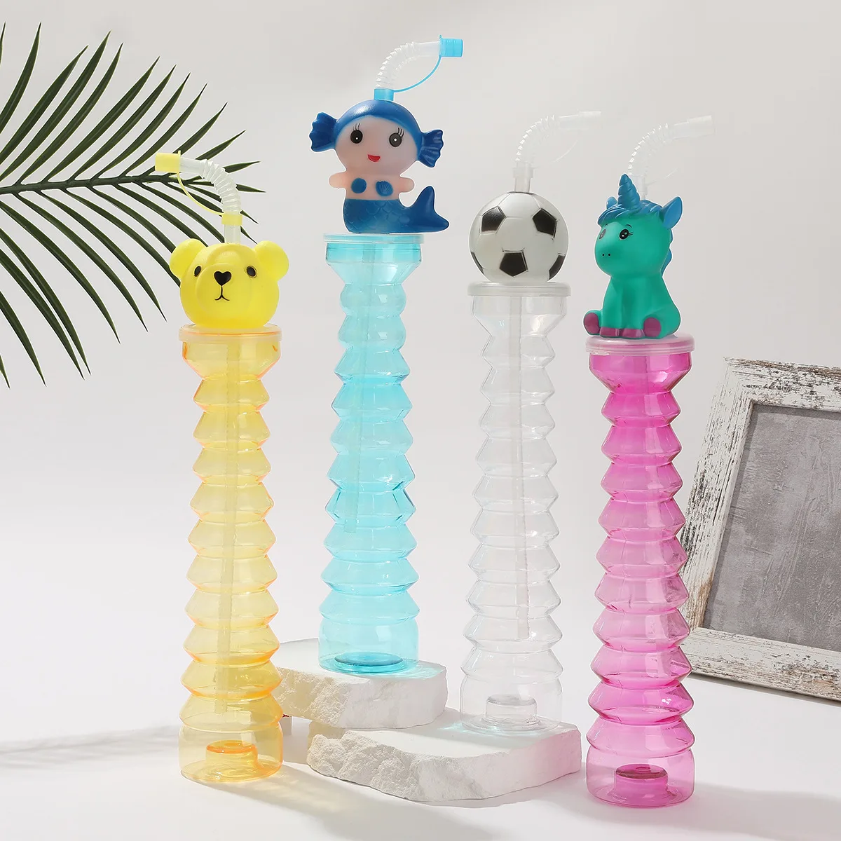 Luminous Plastic Cup Juice Drink Milk Tea Coffee Cold Drink Straw ...