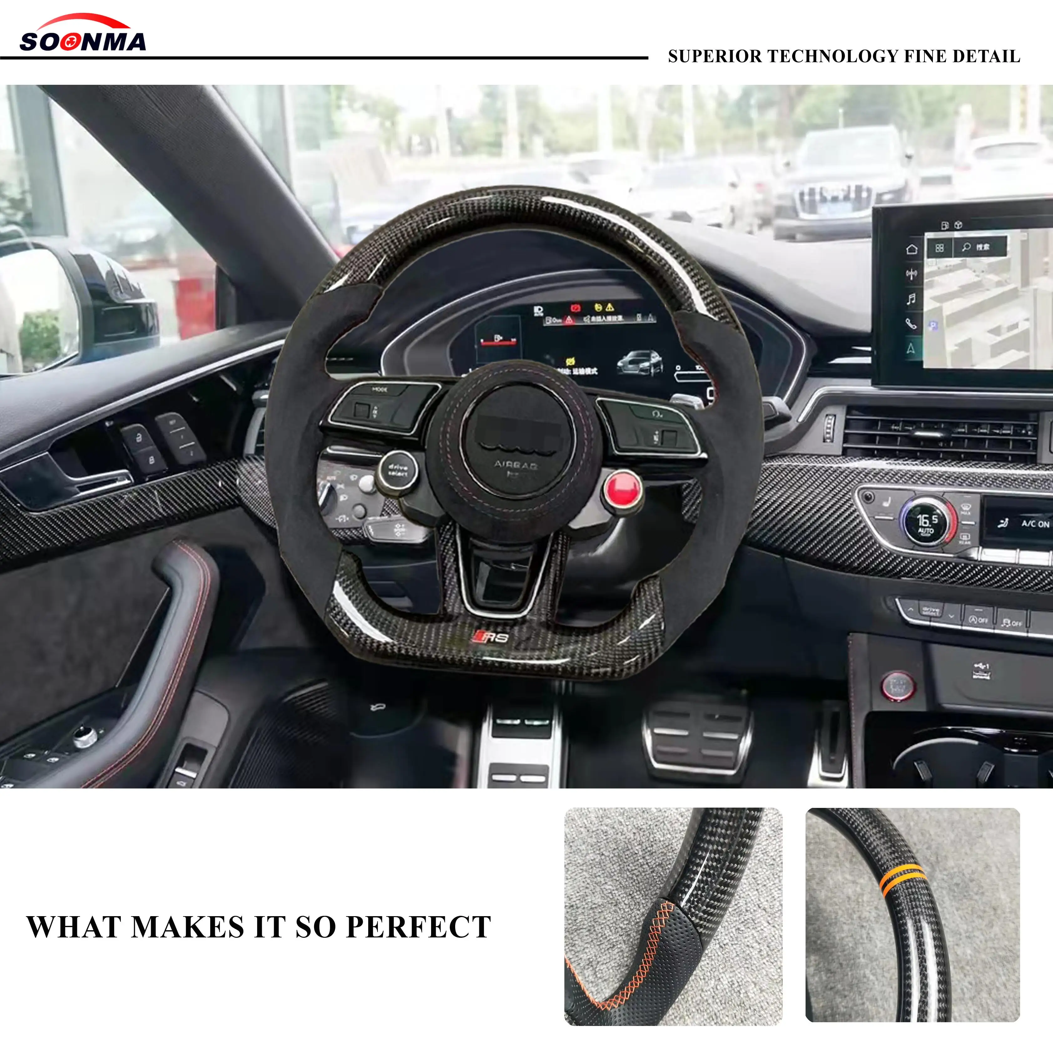 Custom Alcantar Carbon Fiber Steering Wheel For Aud I Tt Ttrs R8 Led ...