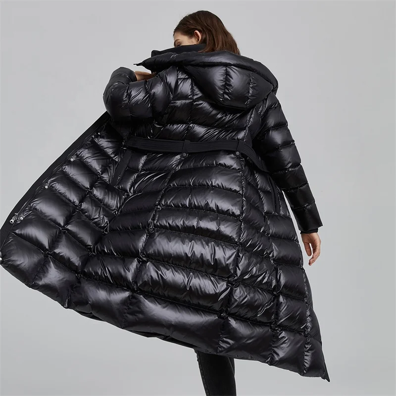 High Quality Women Long Shiny Puffer Jacket Plus Size Ladies Winter ...