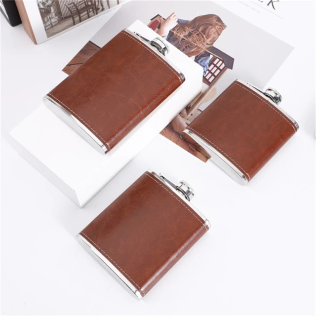Custom Leather Liquor Flask - Stainless Steel Hip Flask