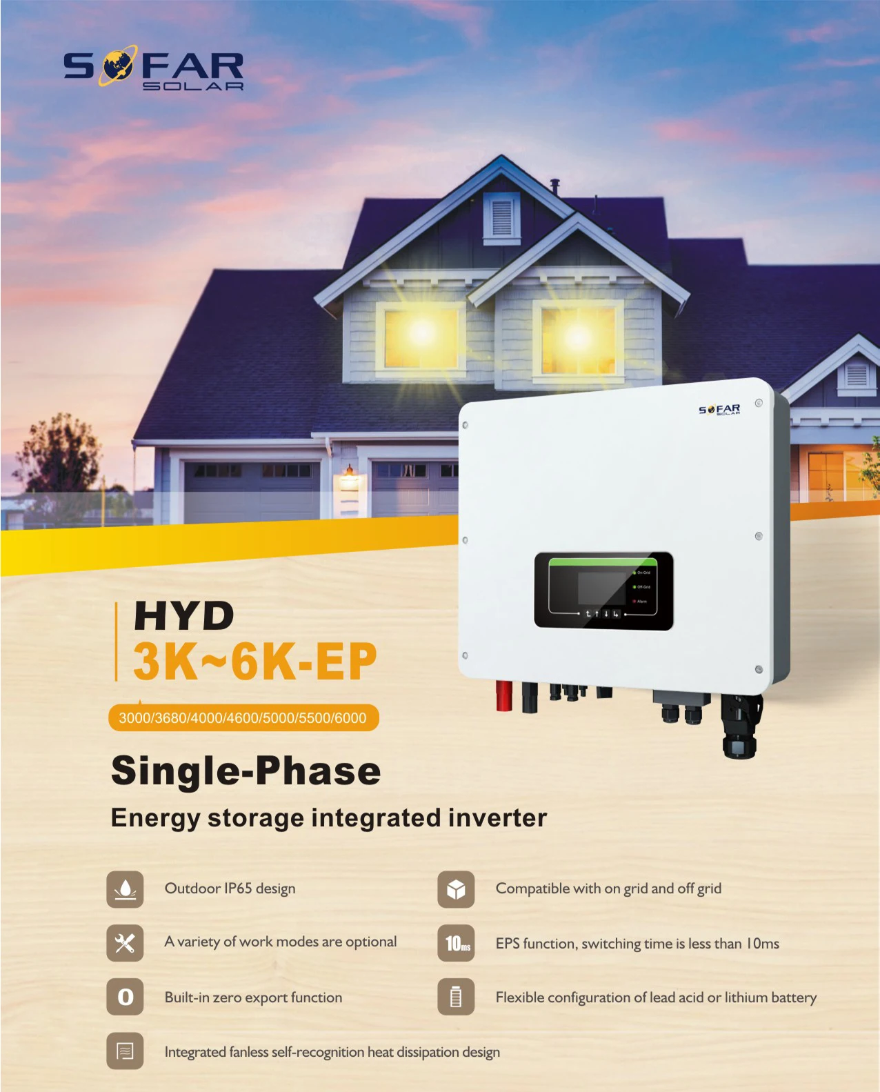 Sofar HYD 3K-6K-EP Hybrid Solar Inverter - 98% Efficiency