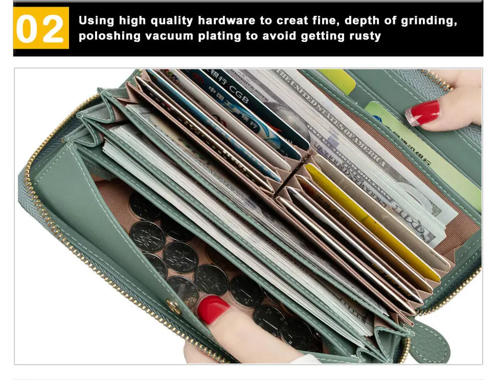 Factory Wholesale Women Long Wallet Rfid Leather Wallet Card Holder ...