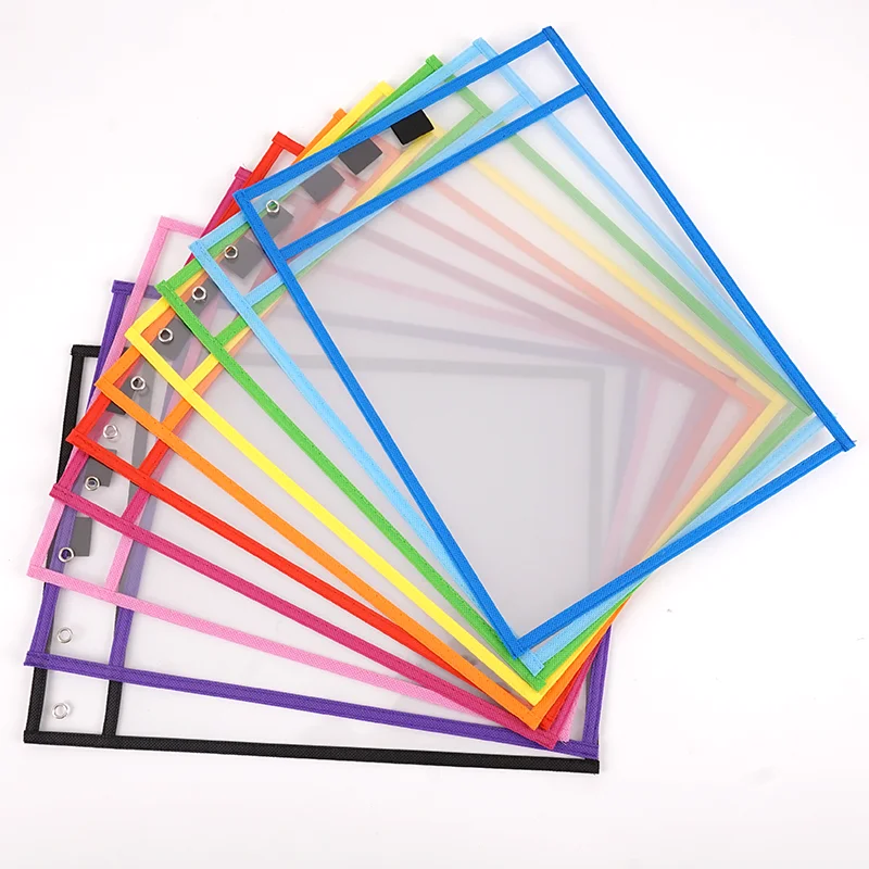 Portable Erasable A4 Pet/pvc Dry Erase Pocket Reusable Plastic Dry Erase Pockets With Pen Holder ...