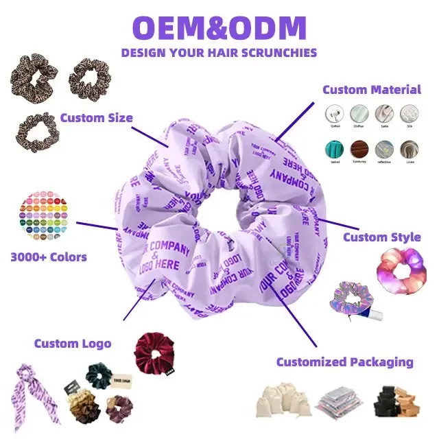 Wholesale Custom Your Logo Designer Satin Silk Scrunchies
