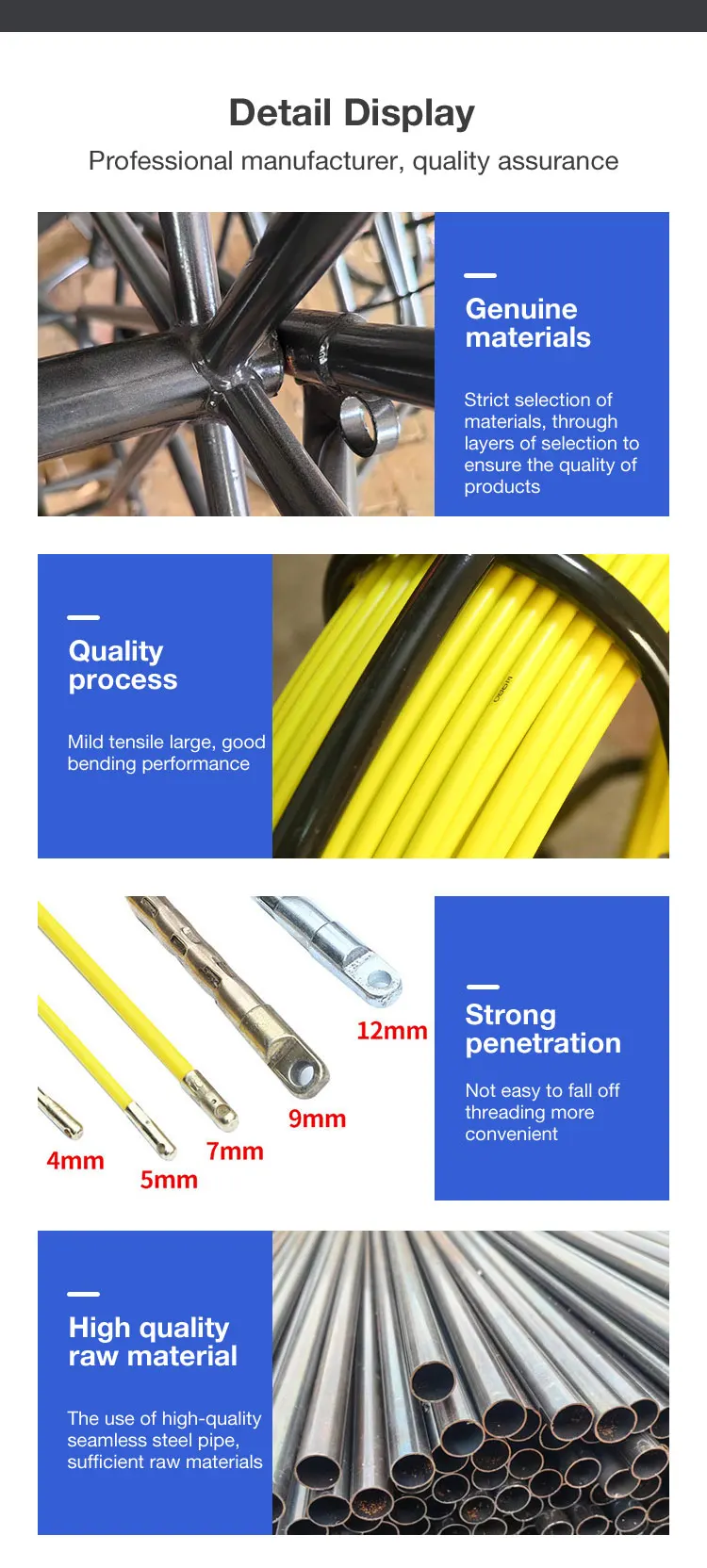 16mm 200m Underground Cable Push Pull Rods Fiberglass Duct Rodder ...