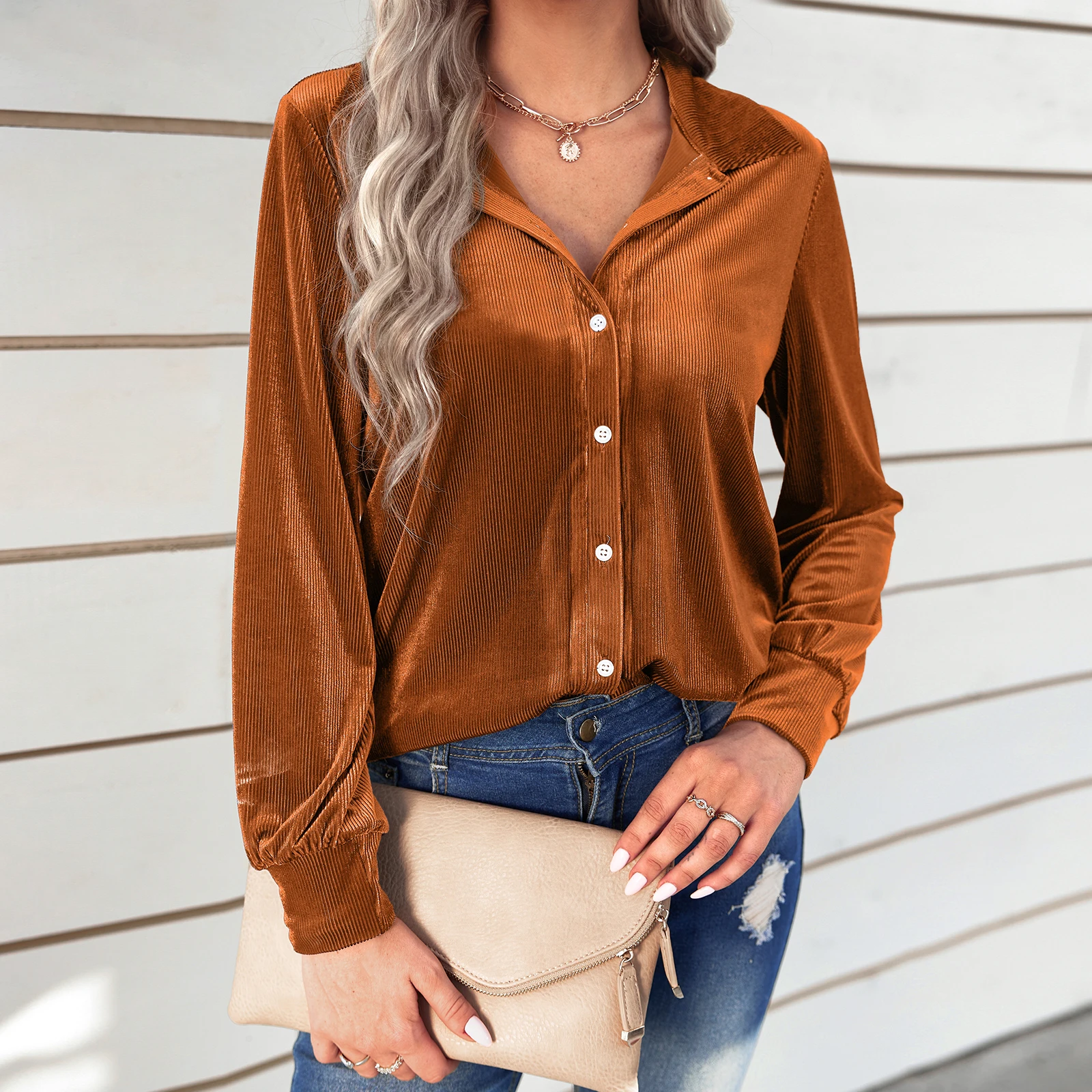 Customized Velvet Fabric Shirts Woman Top Autumn Wear Thin Section ...