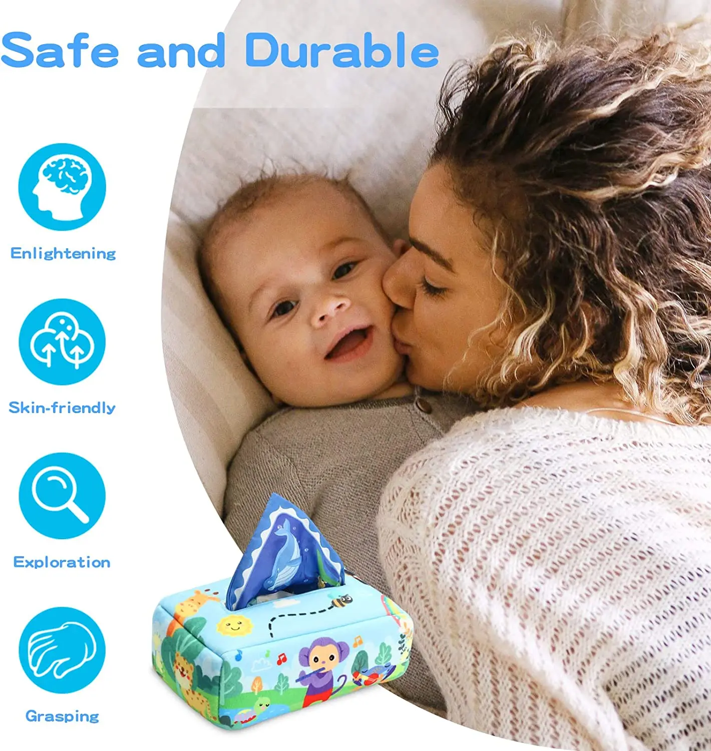 Baby Tissue Box Toy Soft Stuffed High Contrast Crinkle Montessori ...