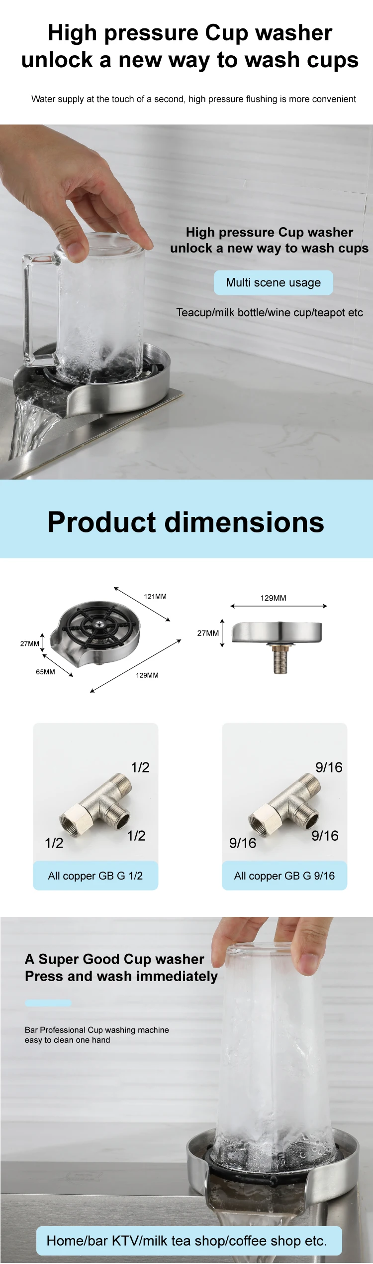 Modern And Popular Glass Washer Kitchen Sink Rotating High Pressure Fast Automatic Cup Washer ...