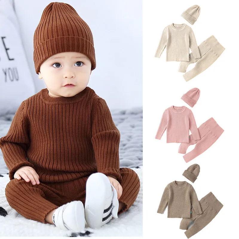 Custom Neutral Solid Color Knit Baby Boys Sweater 3 Piece Knitted ...