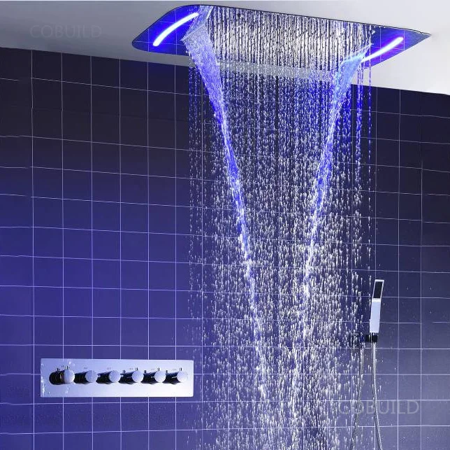 Luxury Home Ceiling Rainfall Led Light Shower Set 5-functions Top ...